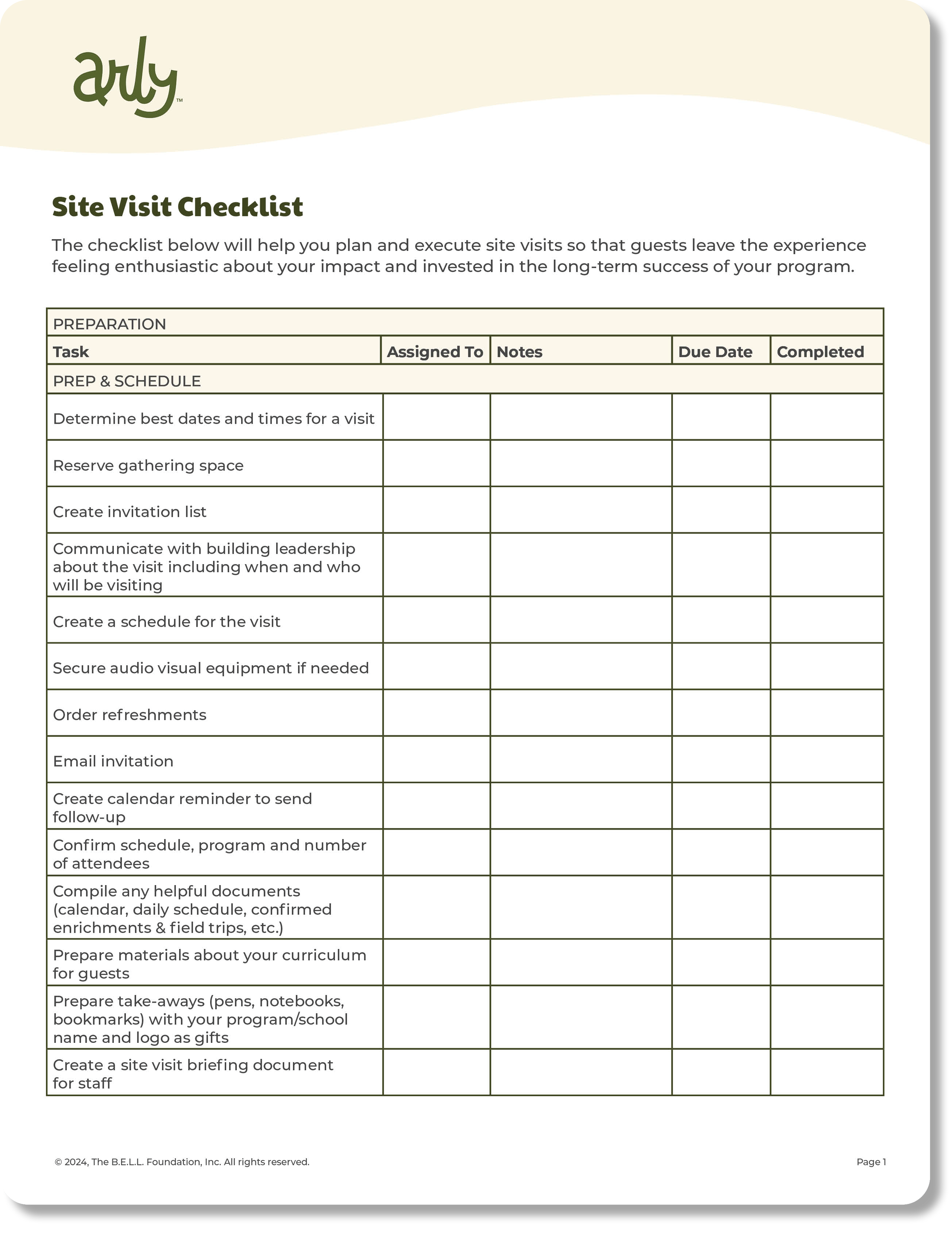 Site Visit Checklist